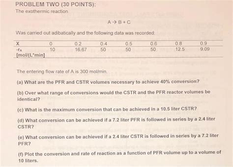Solved Problem Two 30 Points The Exothermic Reaction
