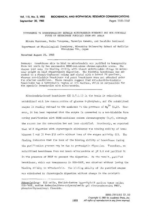 Pdf Difference In Hydrophobicity Between Mitochondria Bindable And Non Bindable Forms Of