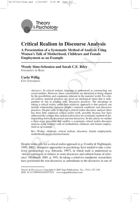 Pdf The Case For Critical Realist Discourse Analysis As A Viable