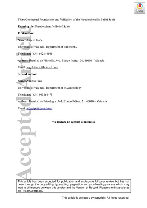 Pdf Conceptual Foundations And Validation Of The Pseudoscientific Belief Scale