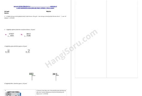 Sınıf Matematik Uygulamaları Dönem Yazılı Soruları HangiSoru