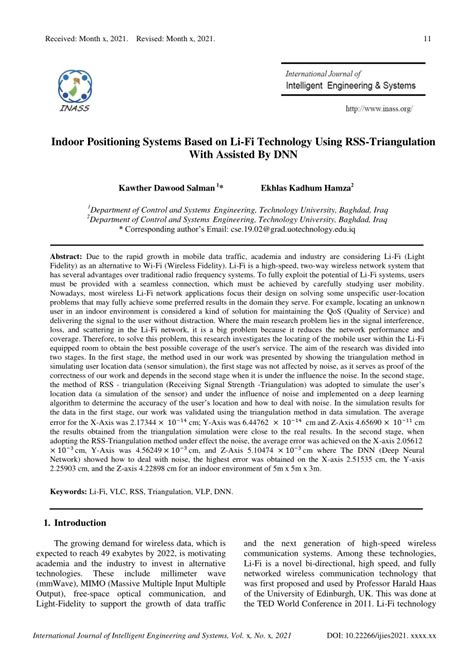 Pdf Indoor Positioning Systems Based On Li Fi Technology Using Rss