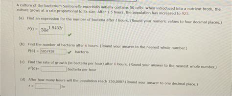 Solved A Culture Of The Bacterium Salmonella Enteritidis