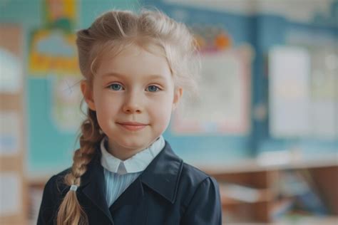 Premium Photo A Young Girl With Blue Eyes And Braids Smiling Gently