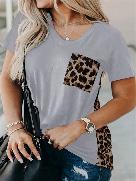 Plus Size Casual T Shirt Womens Plus Marble Print Short Sleeve V Neck
