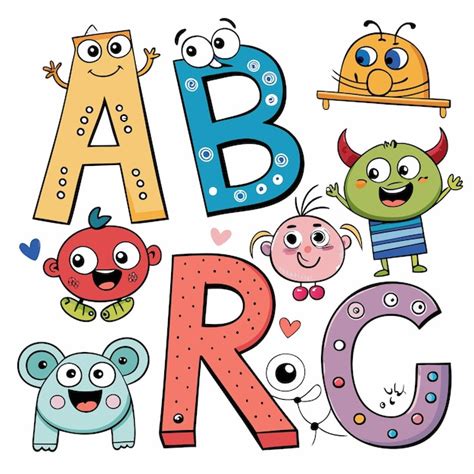 Colorful Cartoon Alphabet Letters A B R C With Cute Characters