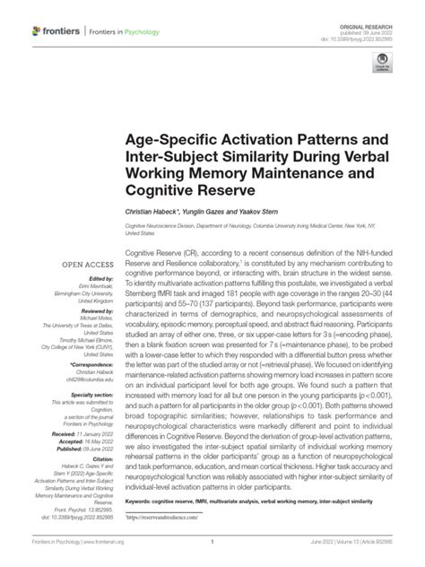 Age Specific Activation Patterns And Inter Subject Similarity During Verbal Working Memory