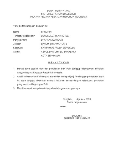 Surat Pernyataan Sip Pdf
