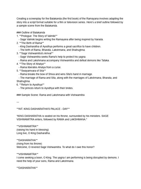 Ramayan Balkand Drama Script Ouline Pdf Sita Rama