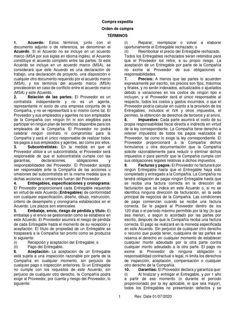 Purchase Order Terms Spanish Pdf Oficina De Control De Activos