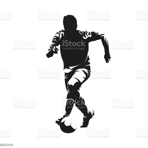공 정면도 고립된 벡터 실루엣 잉크 그리기와 함께 달리는 축구 선수 경기 스포츠에 대한 스톡 벡터 아트 및 기타 이미지 경기