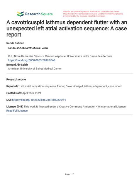 PDF A Cavotricuspid Isthmus Dependent Utter With An Unexpected Left