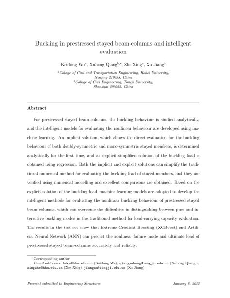 Pdf Buckling In Prestressed Stayed Beamcolumns And Intelligent Evaluation