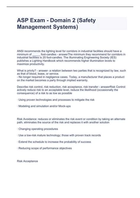 Asp Exam Domain 2 Safety Management Systems Questions And Answers