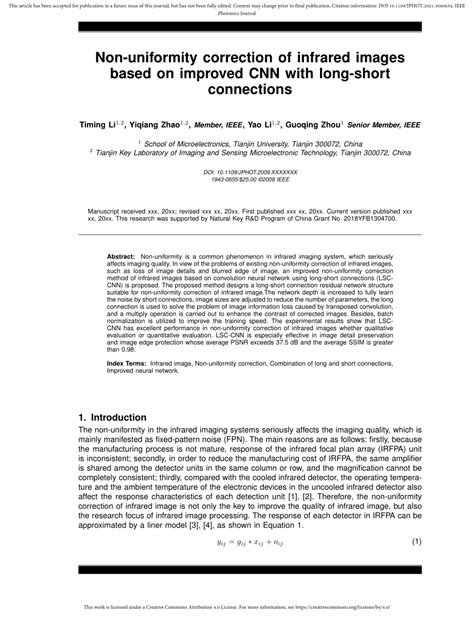 Pdf Non Uniformity Correction Of Infrared Images Based On Improved