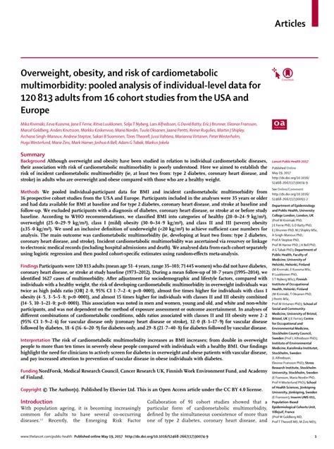 Pdf Overweight Obesity And Risk Of Cardiometabolic Multimorbidity