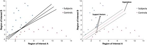hypothetical pattern classification problem between subjects red