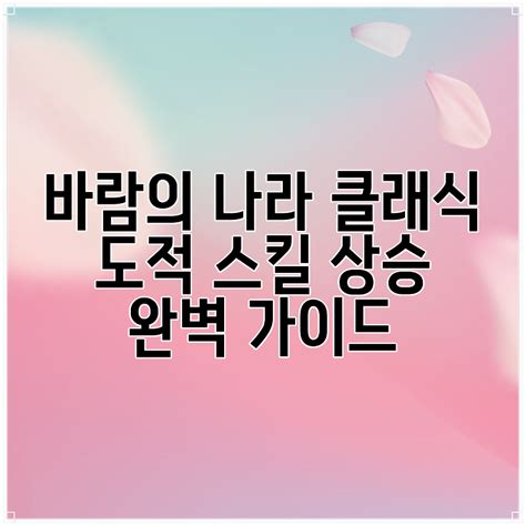 바람의 나라 클래식 도적 스킬 상승 완벽 가이드