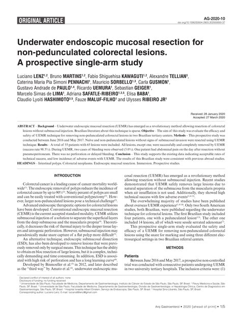 Pdf Underwater Endoscopic Mucosal Resection For Non Pedunculated Colorectal Lesions A