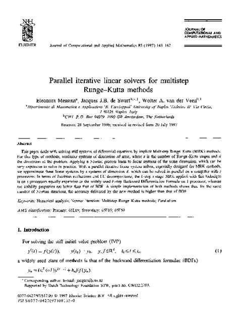 Pdf Parallel Iterative Linear Solvers For Multistep Runge Kutta Methods