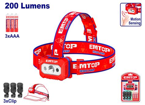 Linterna Frontal Led Para Cabeza 200lm Emtop Sensor Movimiento