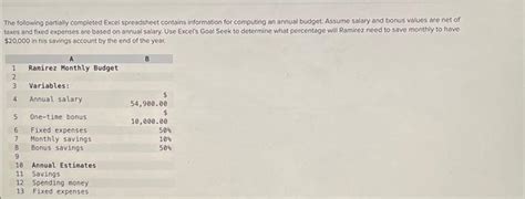 Solved The Following Partially Completed Excel Spreadsheet