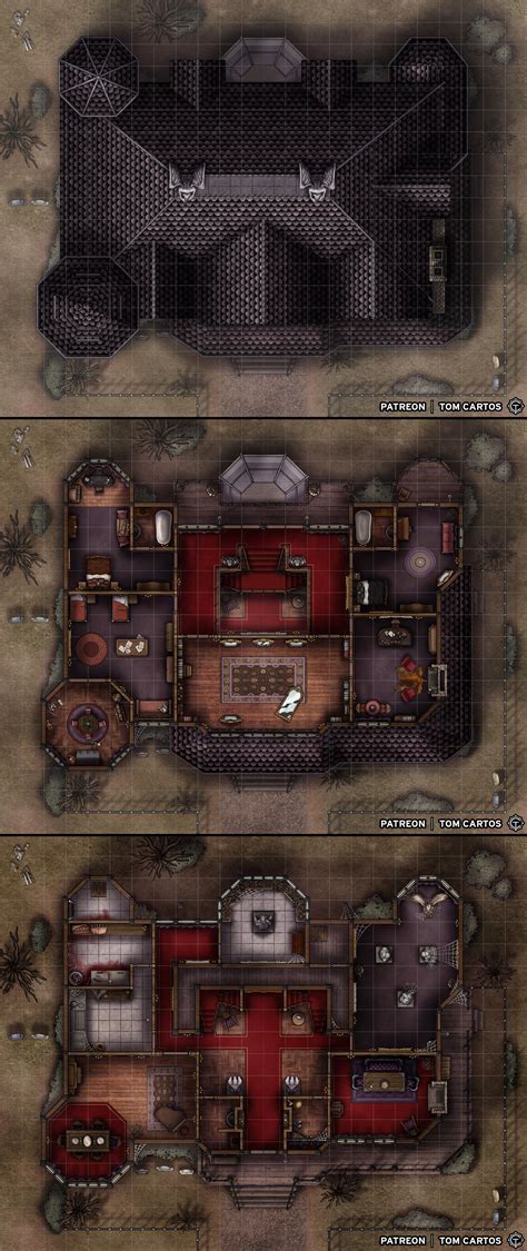 House Of Elazar Free Vampire Manor Battlemap [24x19x3] R Dndmaps