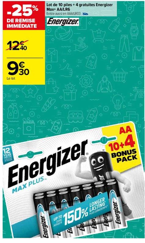 Promo Lot De 10 Piles 4 Gratuites Energizer Max Aa Lr6 Chez Carrefour