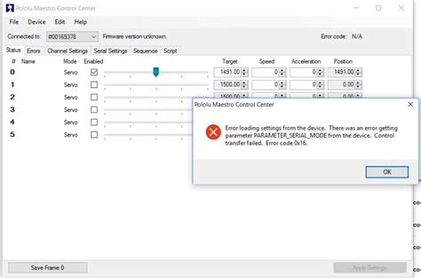 6 bit servo controller errors 0x1f and 0x16 servo controllers and
