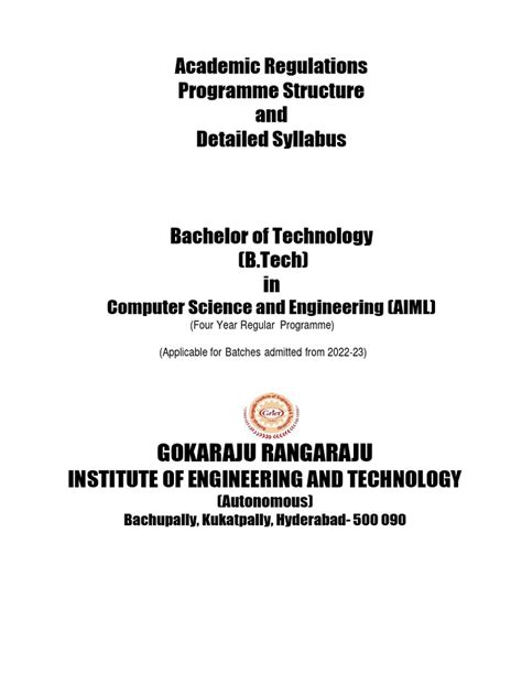 Btech Gr22 Aiml Pdf University And College Admission Computer