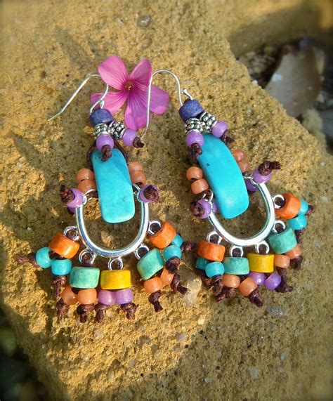 Boho Chic Earrings Hippie Happy Colors Western Jewelry