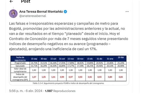 Vicepresidenta del Concejo dice que operación del metro de Bogotá podría aplazarse cuatro años