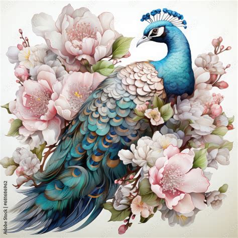 Watercolor Peacock Layered Paper Clipart Illustration Generative Ai