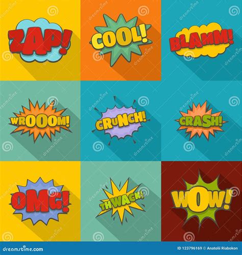 Iconos Fijados Estilo Plano Del Impacto Stock De Ilustración