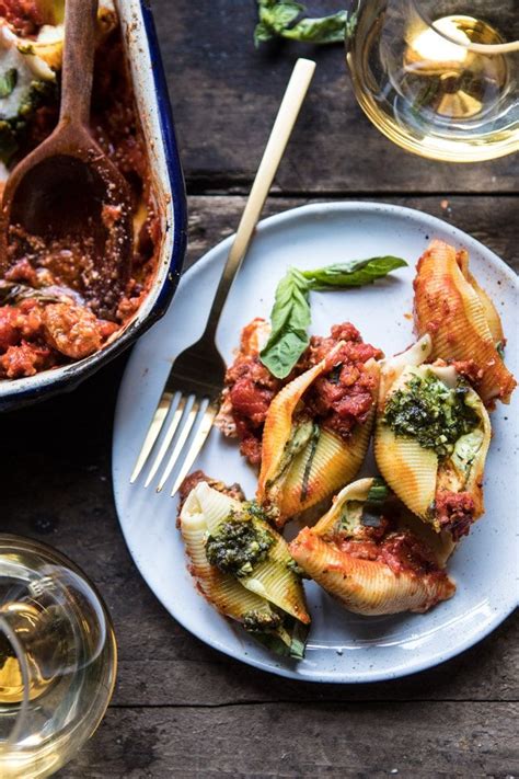 Pesto Cheese Stuffed Shells Recipe Half Baked Harvest Recipes