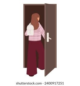 People Opening Doors Entering Exiting Home Stock Vector Royalty Free