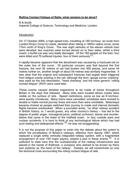 Rolling Contact Fatigue Of Rails What Remains To Be Done Pdf Fracture Fatigue Material