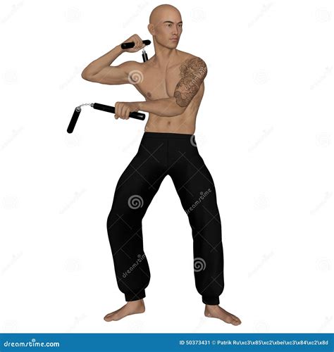Kung Fu Monk With Nunchaku Stock Illustration Illustration Of Martial