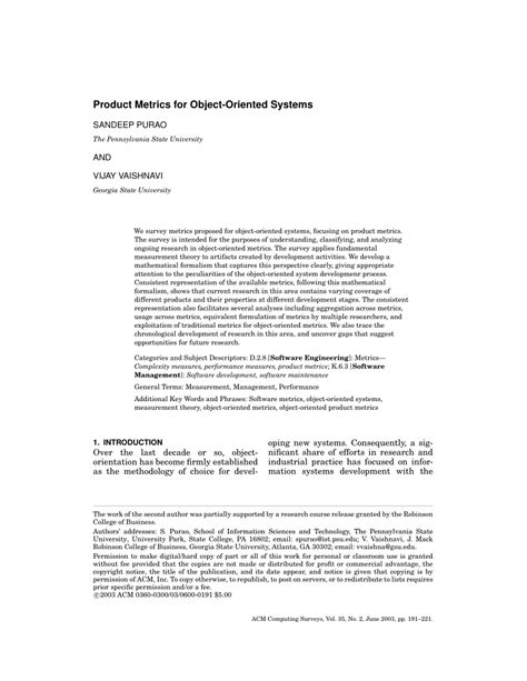 Pdf Product Metrics For Object Oriented Systems