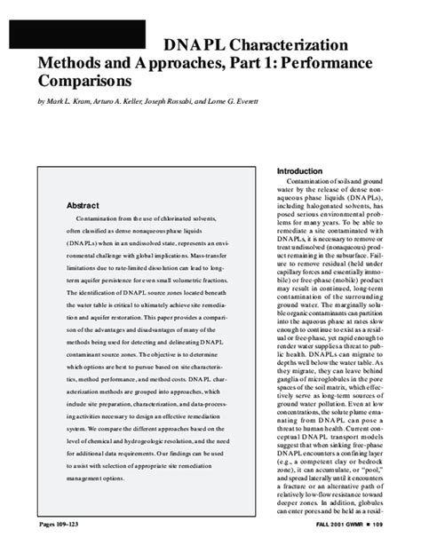 Pdf Dnapl Characterization Methods And Approaches Part 1
