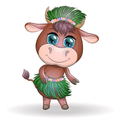 Premium Vector Cute Bull Character On White Background Cheerful Ox