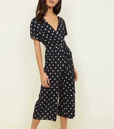 Black Spot Print Wrap Culotte Jumpsuit New Look Culotte Jumpsuit