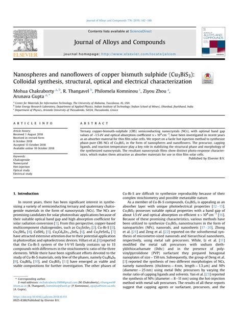 Pdf Nanospheres And Nanoflowers Of Copper Bismuth Sulphide Cu3bis3