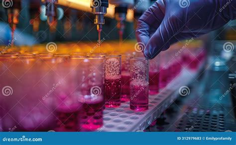 Precision Lab Work Gloved Hand Pipetting Into Test Tubes With Red
