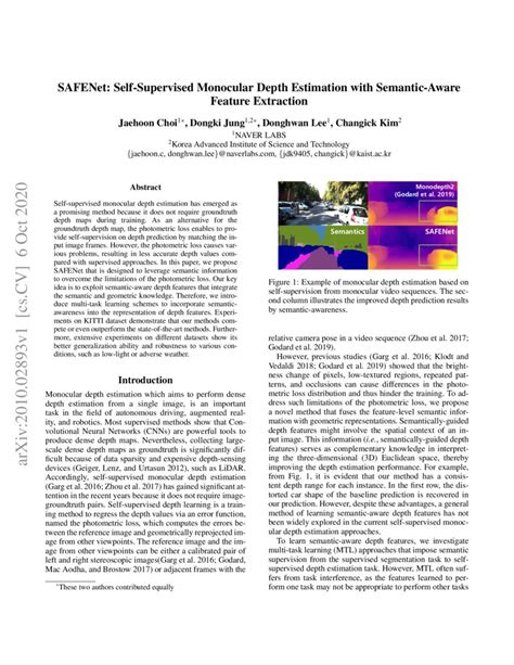 Safenet Self Supervised Monocular Depth Estimation With Semantic Aware Feature Extraction Deepai
