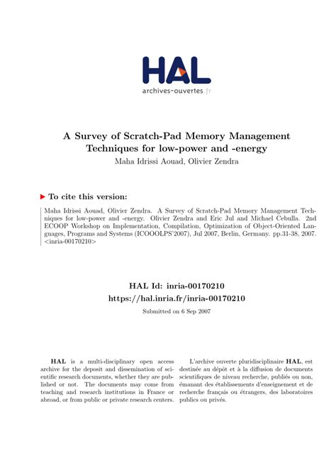 Pdf A Survey Of Scratch Pad Memory Management Techniques For Low Power And Energy