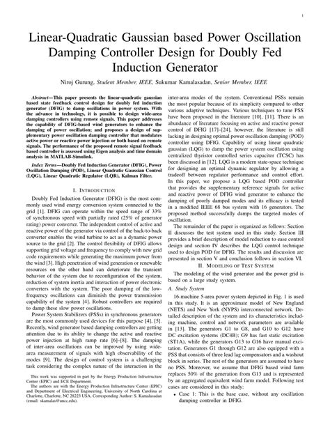 Pdf Linear Quadratic Gaussian Based Power Oscillation Damping