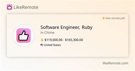 📩 software engineer ruby at 🏢 chime salary 💰 119 000 00 165 300