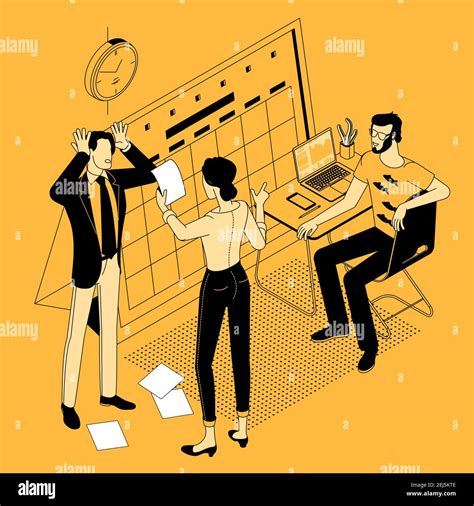 Stress In The Office Rush Work Deadline Flat Design Isometric Vector