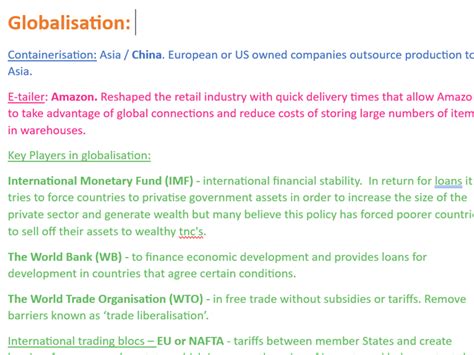 A Level Geography Globalisation Summary Teaching Resources